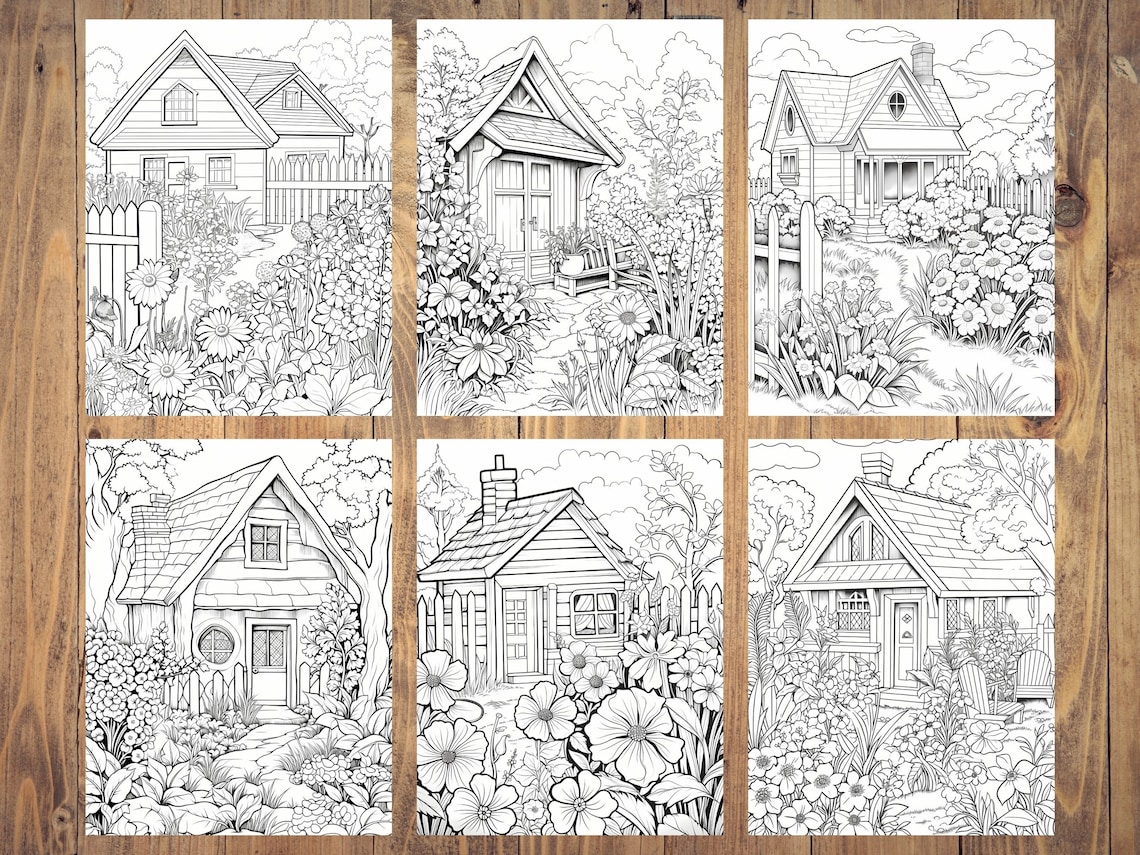 30 Printable Cottage House Coloring Pages, Flower Coloring Book, Adults ...