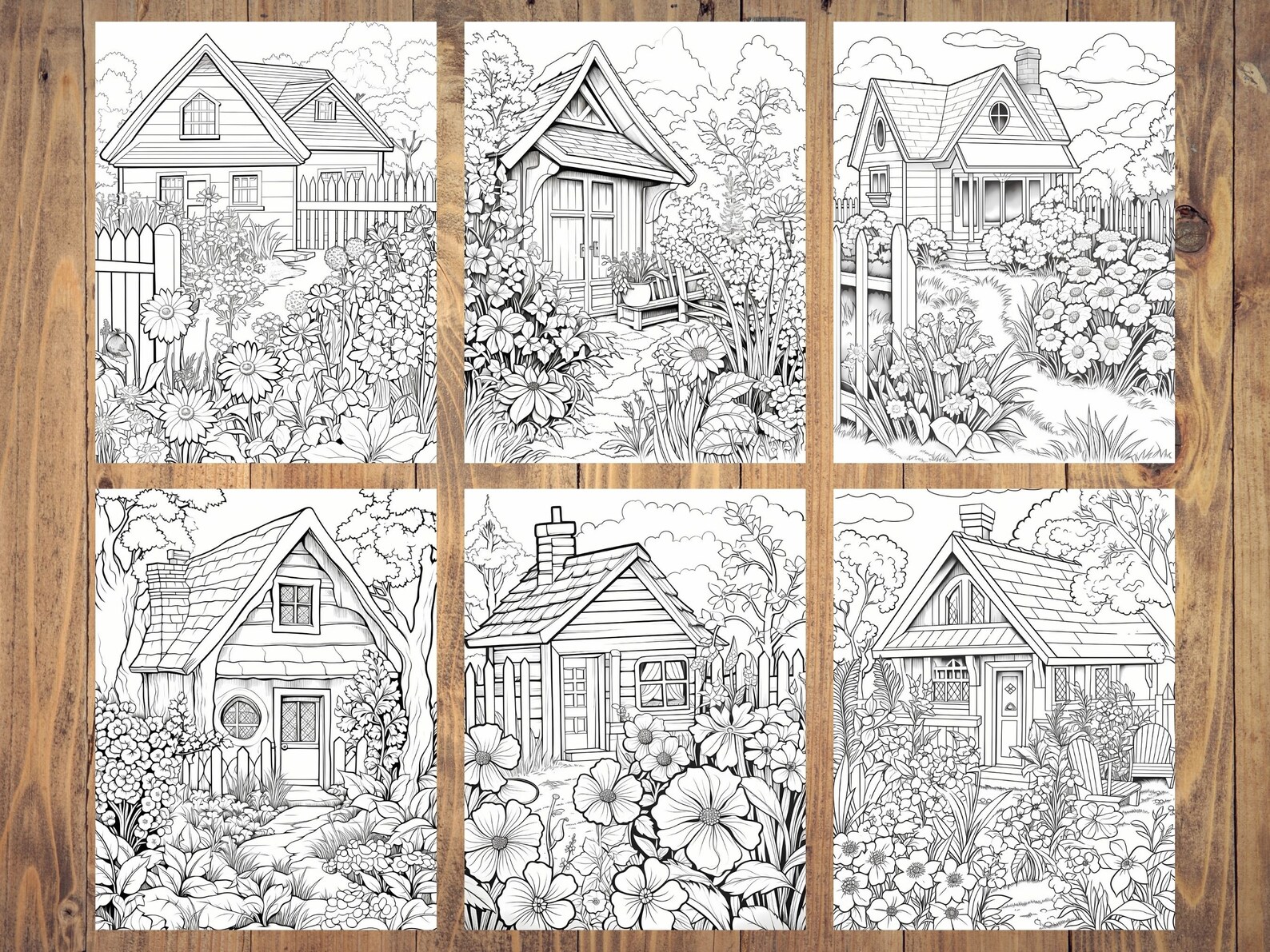 30 Cottage House Coloring Pages, Grayscale Flower Coloring Book (PDF ...