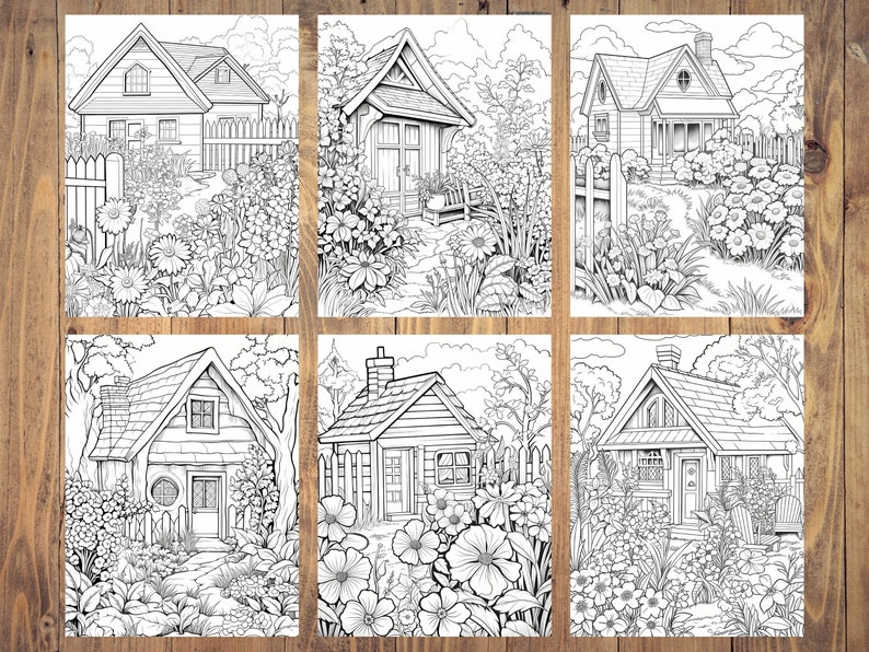 30 Printable Cottage House Coloring Pages, Flower Coloring Book, Adults ...