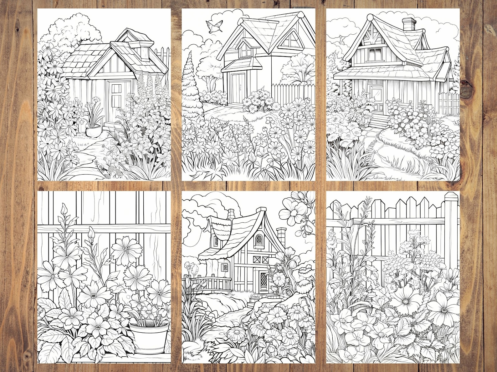 30 Cottage House Coloring Pages, Grayscale Flower Coloring Book (PDF ...