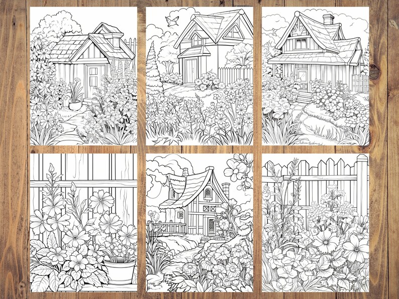 30 Printable Cottage House Coloring Pages, Flower Coloring Book, Adults ...