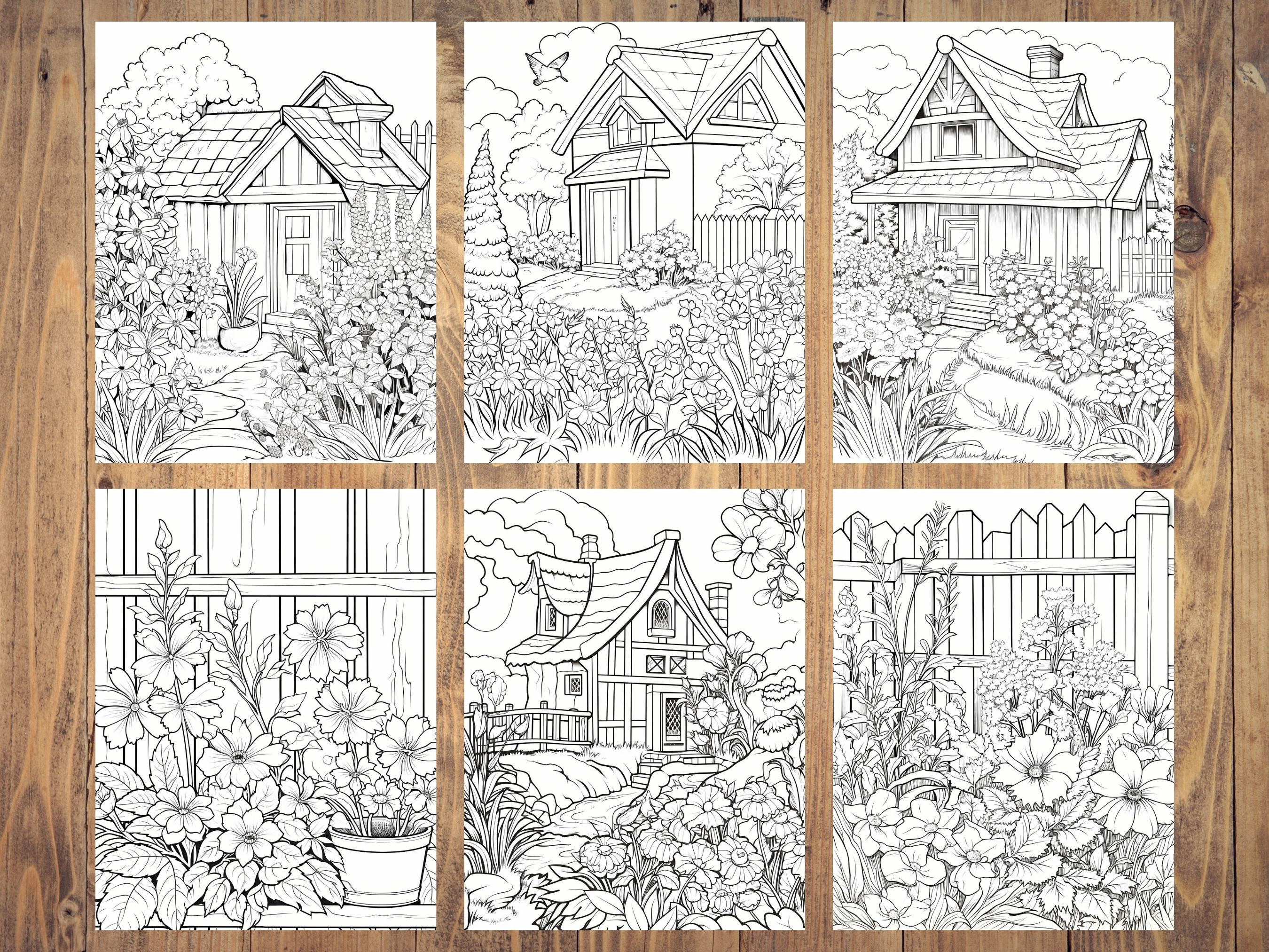 30 Printable Cottage House Coloring Pages, Flower Coloring Book, Adults ...