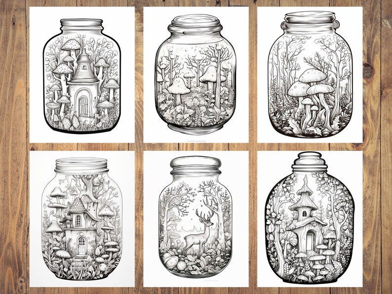 50 Magical Forest Jars Coloring Pages, Enchanted Woodland Jars ...