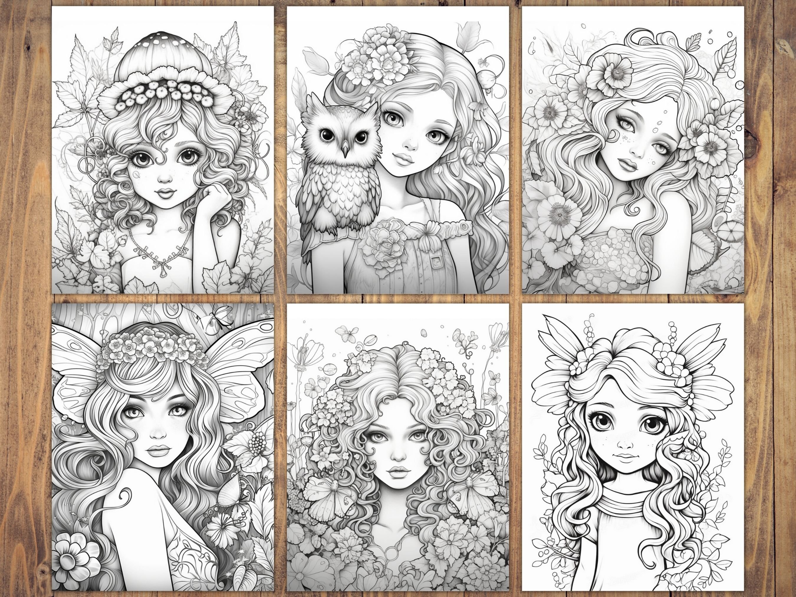 30 Cute Flower Forest Fairy Girls Anime Coloring Page Adults - Etsy