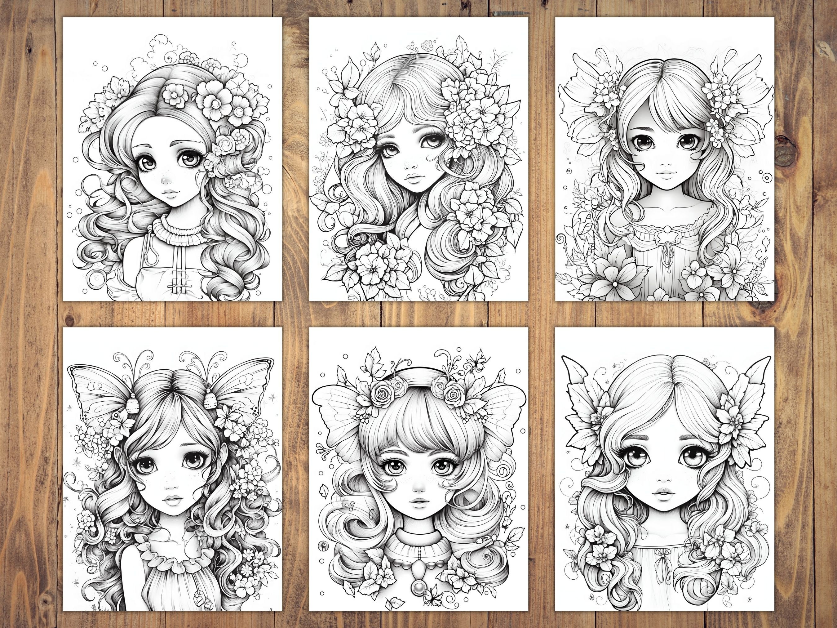 30 Printable Flower Fairy Girl Coloring Pages, Fantasy Coloring, Kawaii ...
