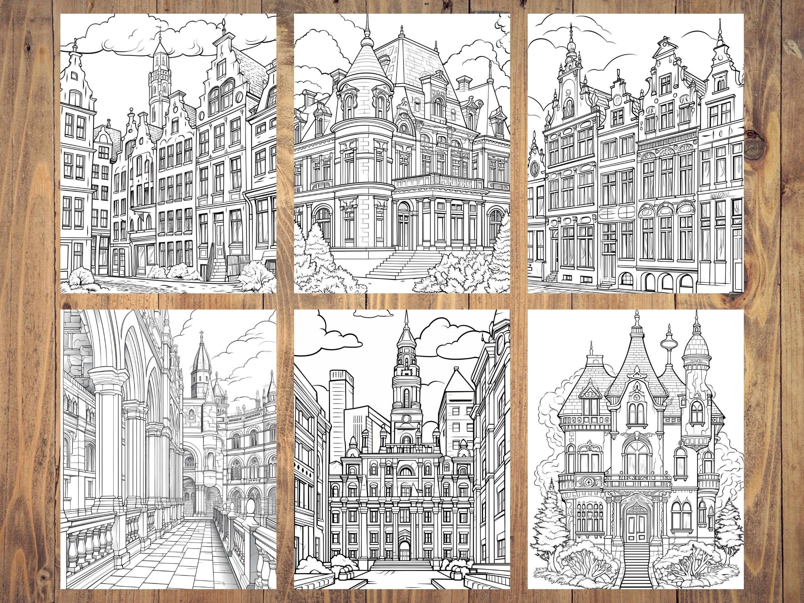30 Printable Architecture Coloring Pages, Buildings Coloring Book ...