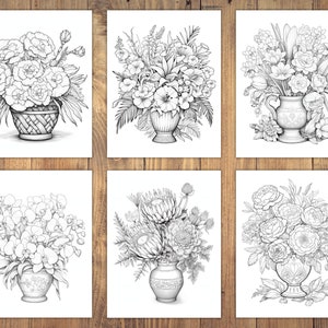 30 Printable Flower Bouquet Coloring Pages, Flower Coloring Bundle ...