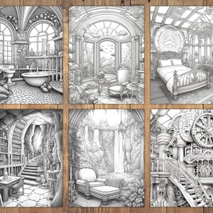 30 Fantasy House Interior Coloring Pages, Grayscale Art (PDF) - Etsy