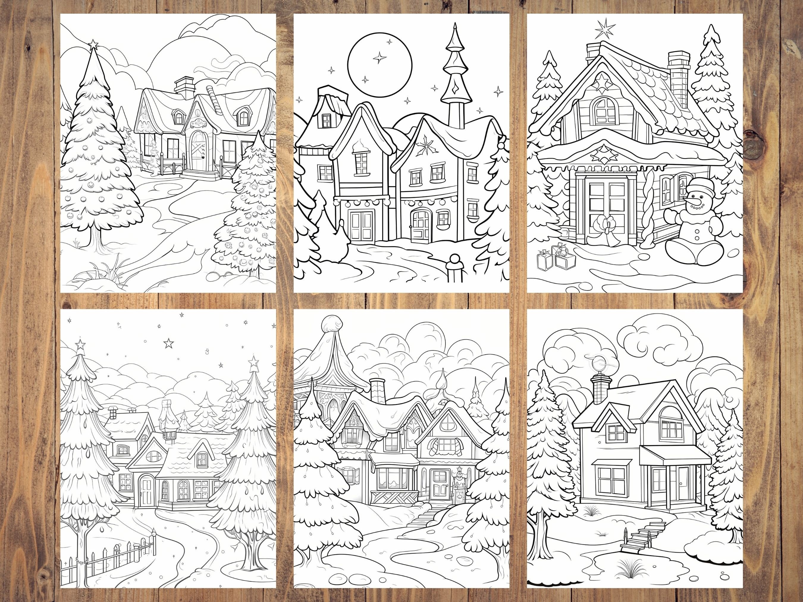30 Christmas Scenery Coloring Pages, Winter Coloring Sheets, Holiday ...