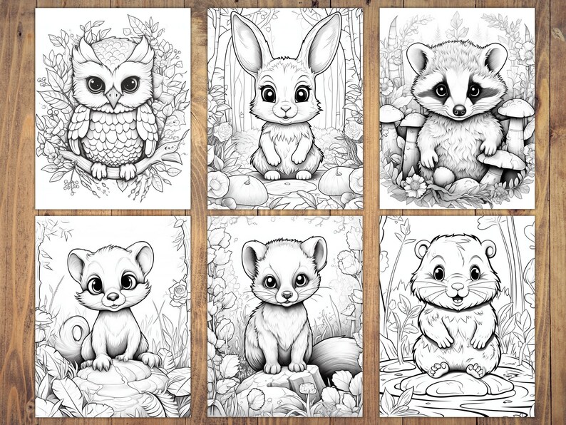 25 Cute Baby Forest Animals Coloring Page Book Adults Kids - Etsy