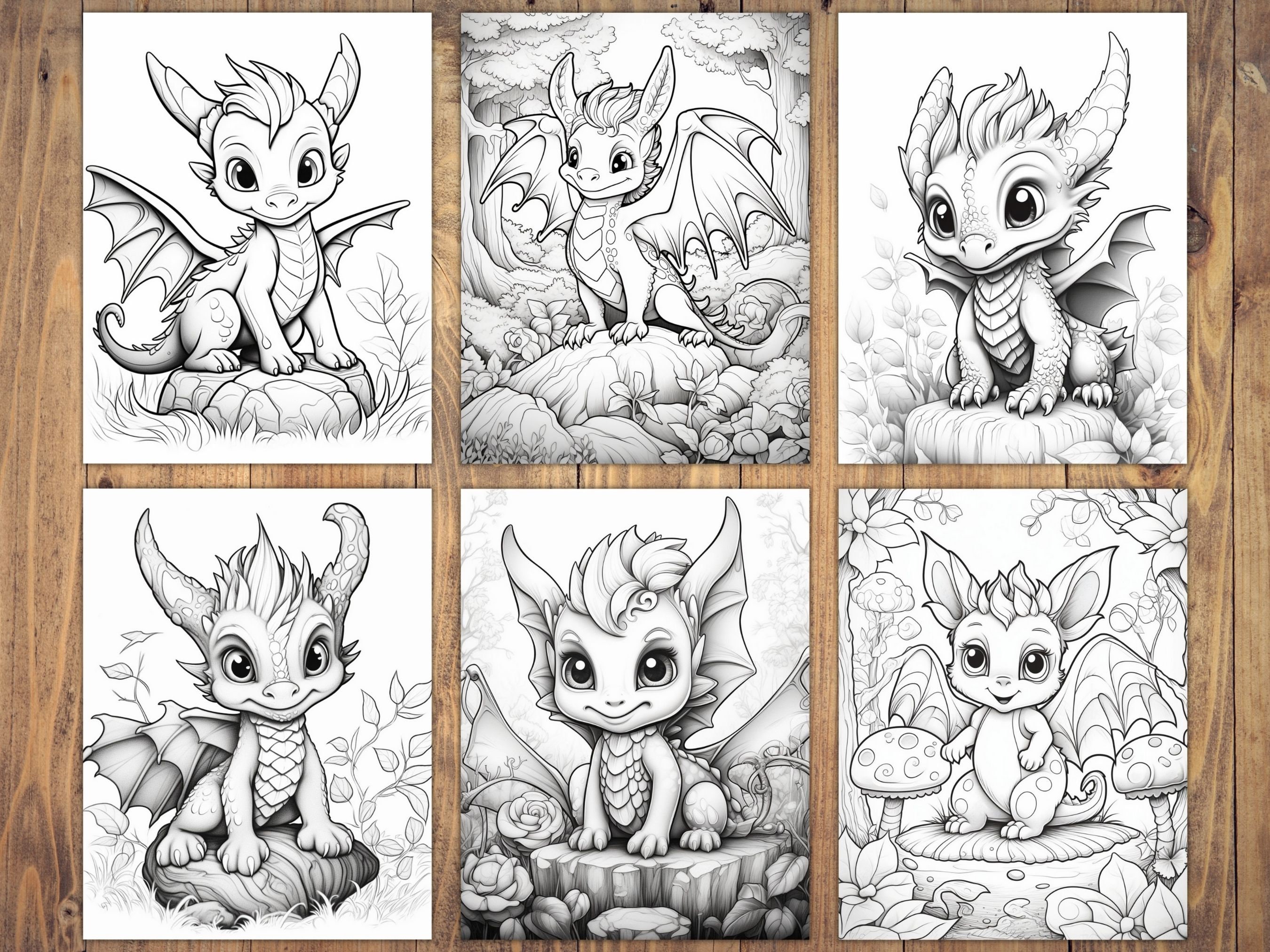 30 Baby Fantasy Woodland Dragon Coloring Page Book Adults - Etsy