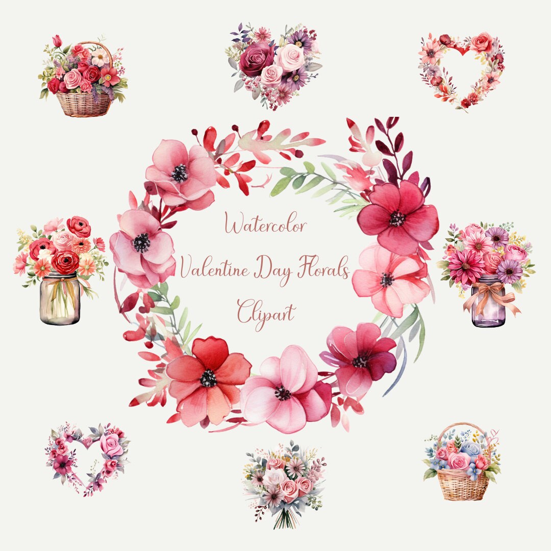 Watercolor Valentines Day Floral Clipart, 20 PNG Floral Clipart, Wild ...