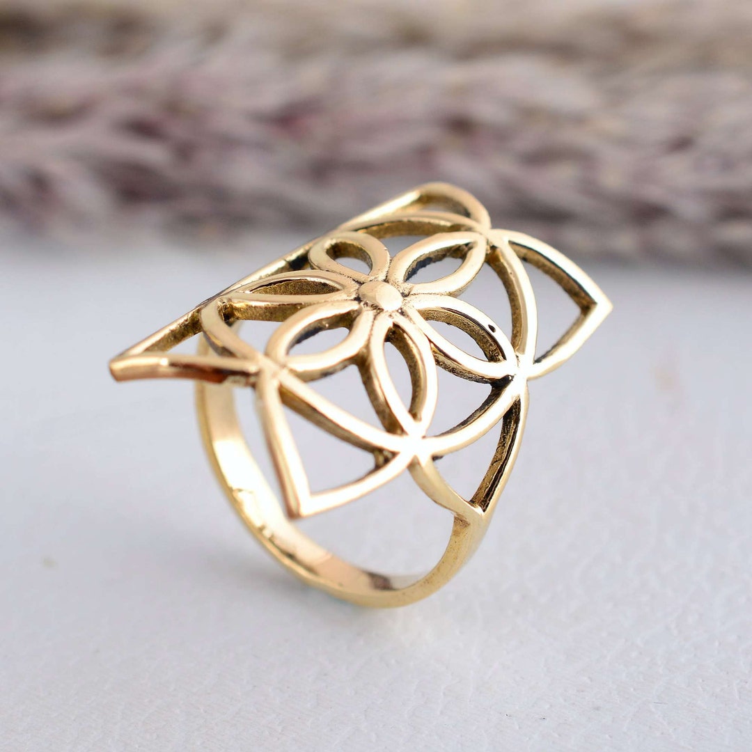 Handmade Brass Mandala Ring, Boho Flower of Life, Spiritual Jewelry - Etsy