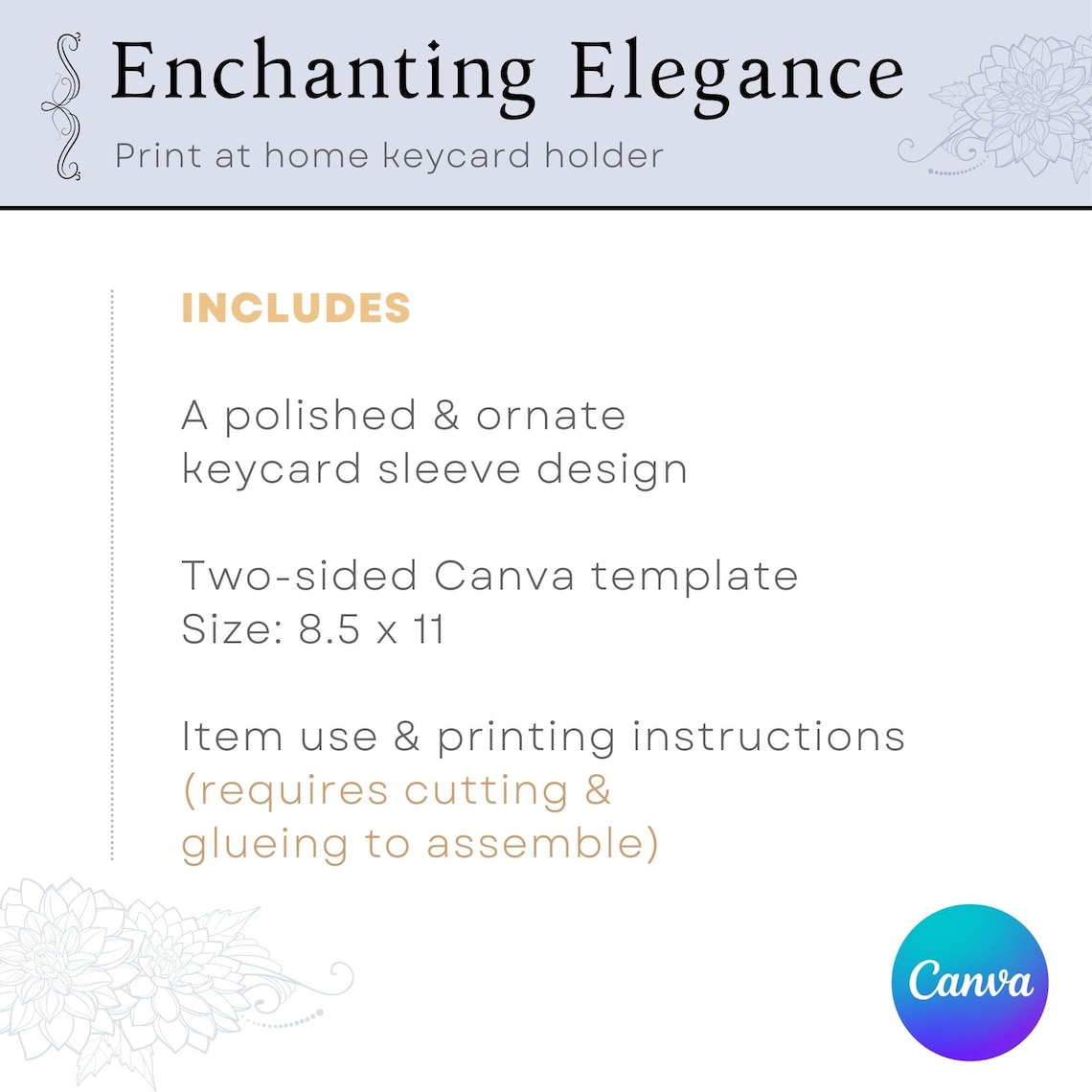 Print at Home DIY Keycard Sleeve Template - Enchanted Elegance - for ...