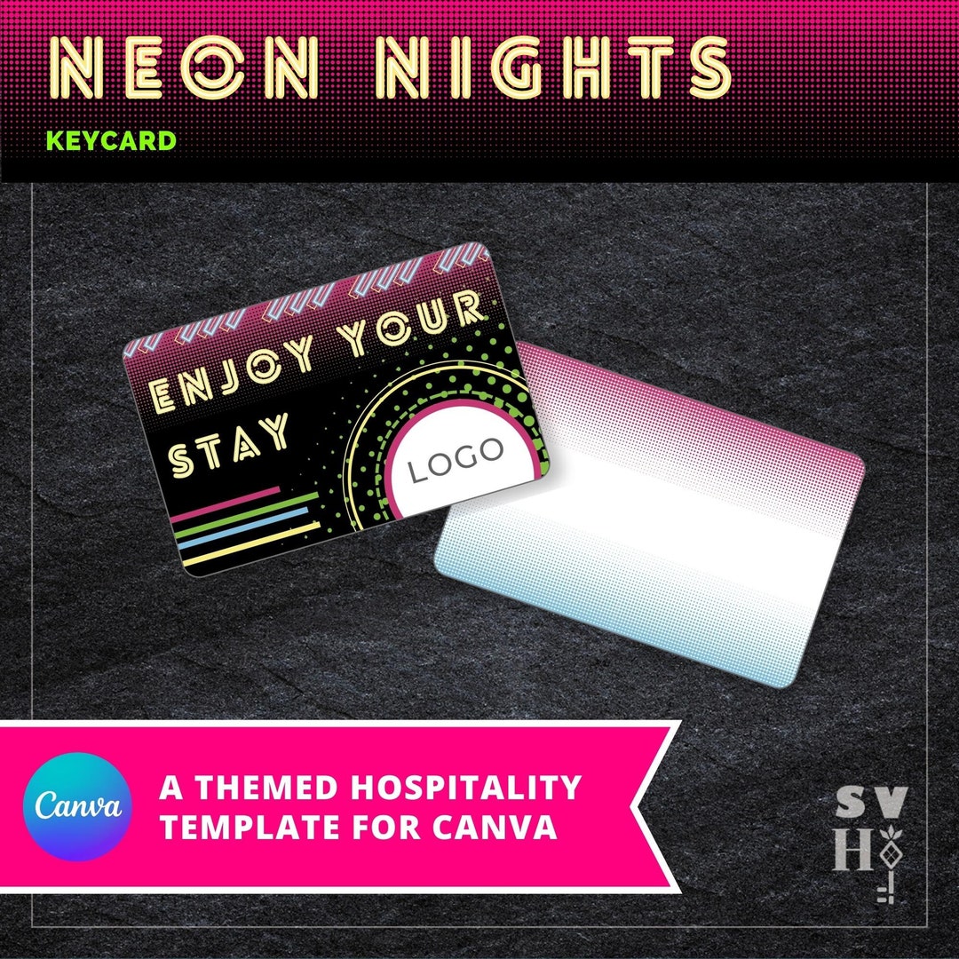 Hotel Keycard Template - Neon Nights Theme - Etsy