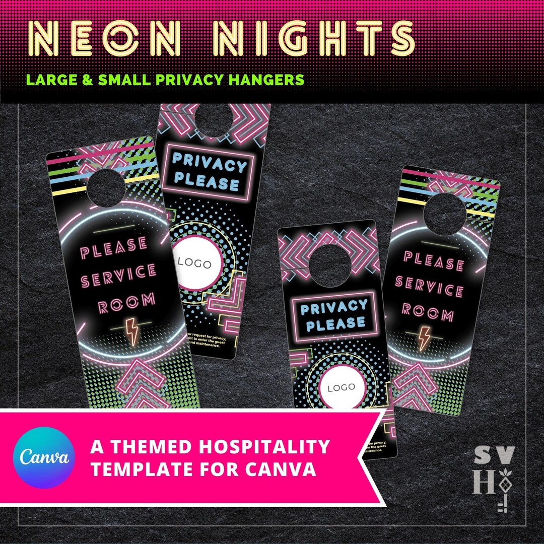 Hotel Privacy Door Hanger Templates - Neon Nights Theme - Etsy
