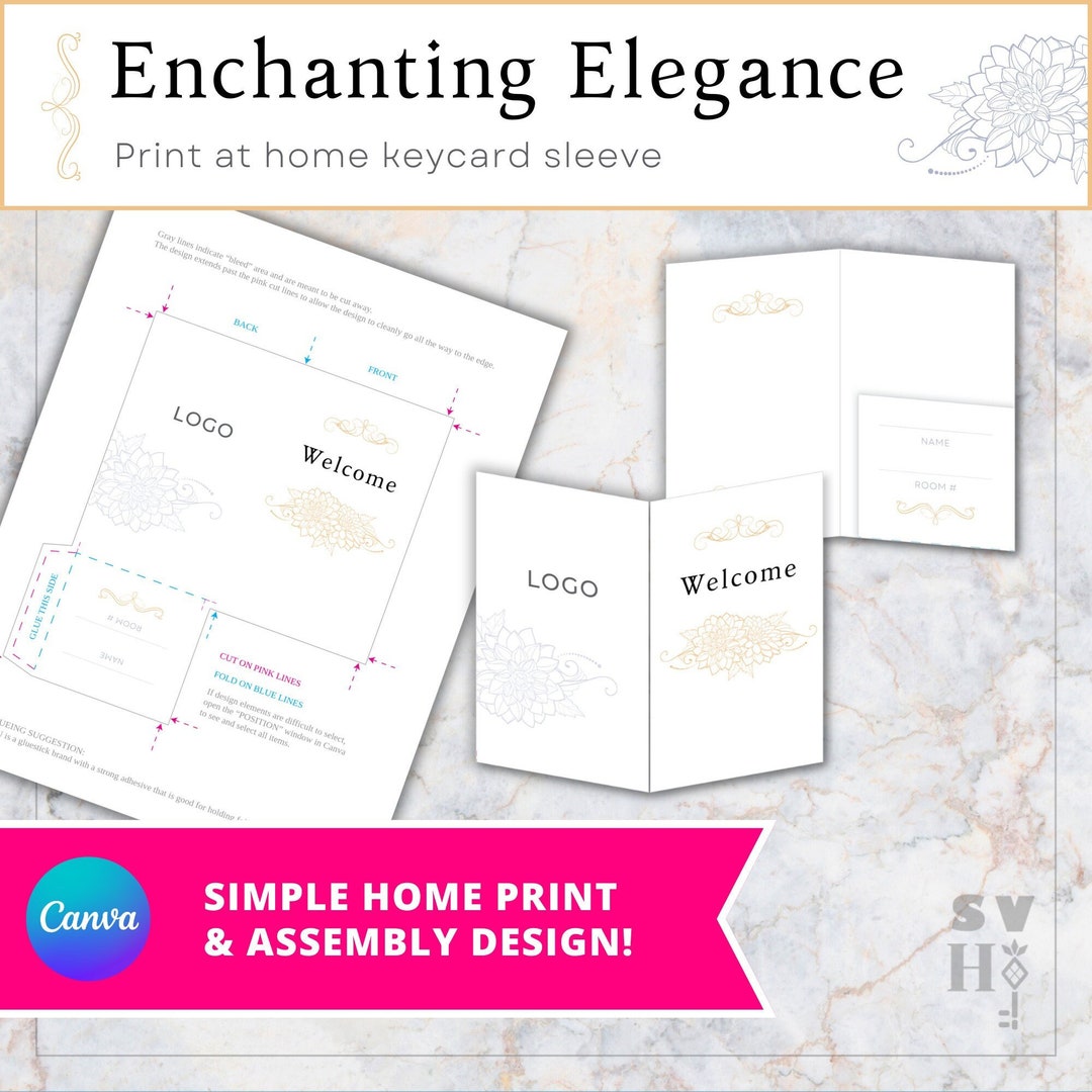 Print at Home DIY Keycard Sleeve Template - Enchanted Elegance - for Rental Hosts, Events ...