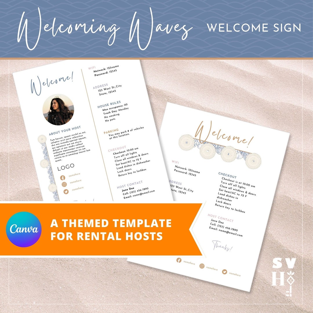 Welcome Sign Templates - Welcoming Waves ~ | Airbnb | VRBO | Beach ...
