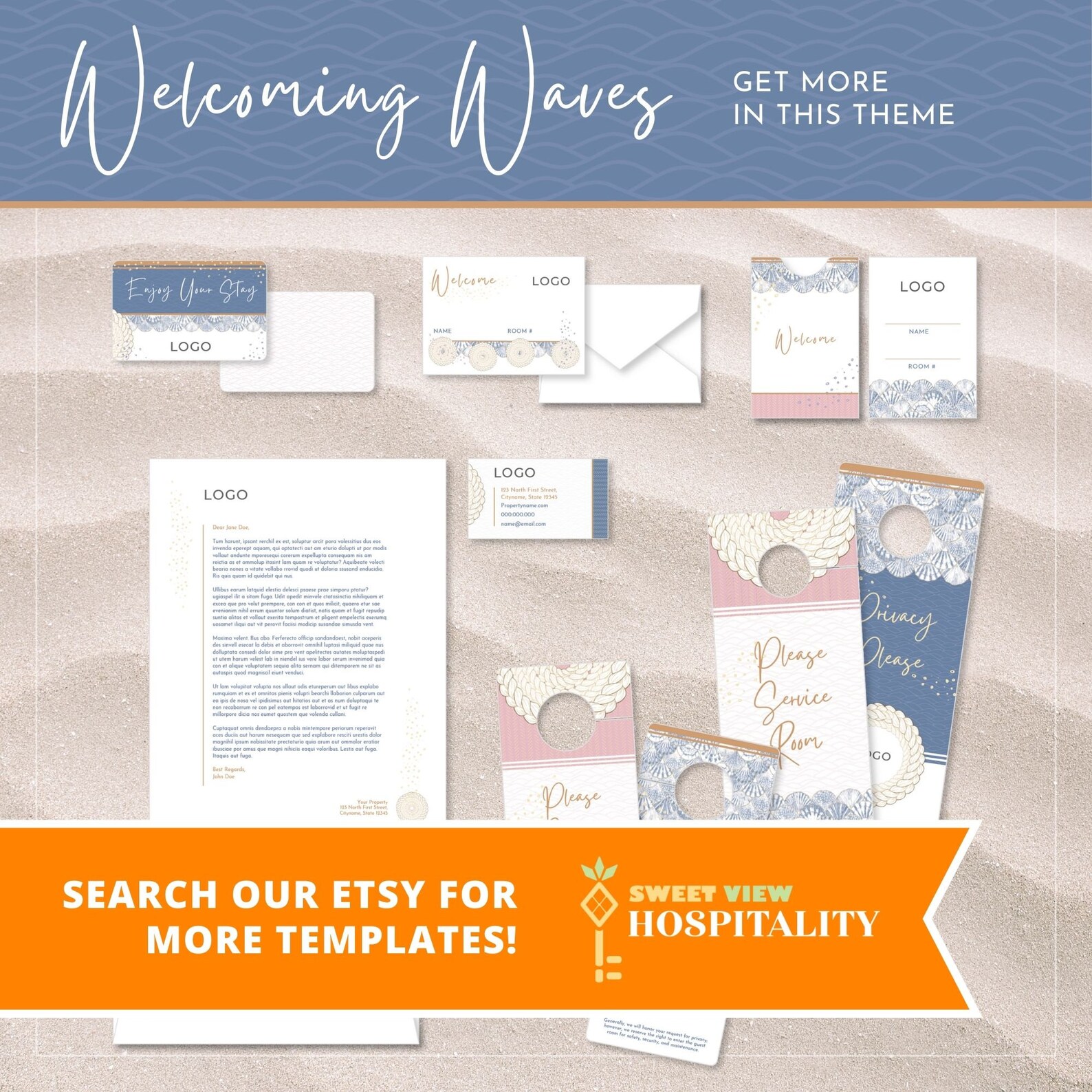 Hotel Keycard Sleeve Template - Welcoming Waves Theme - Etsy