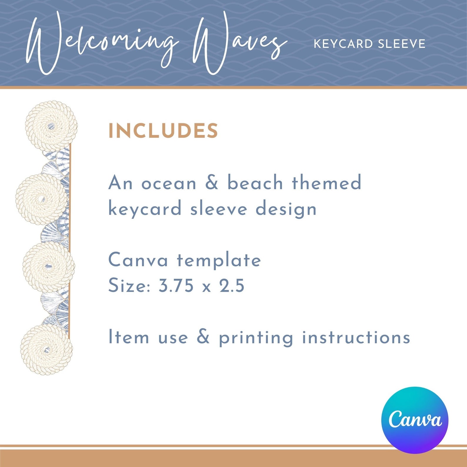 Hotel Keycard Sleeve Template - Welcoming Waves Theme - Etsy