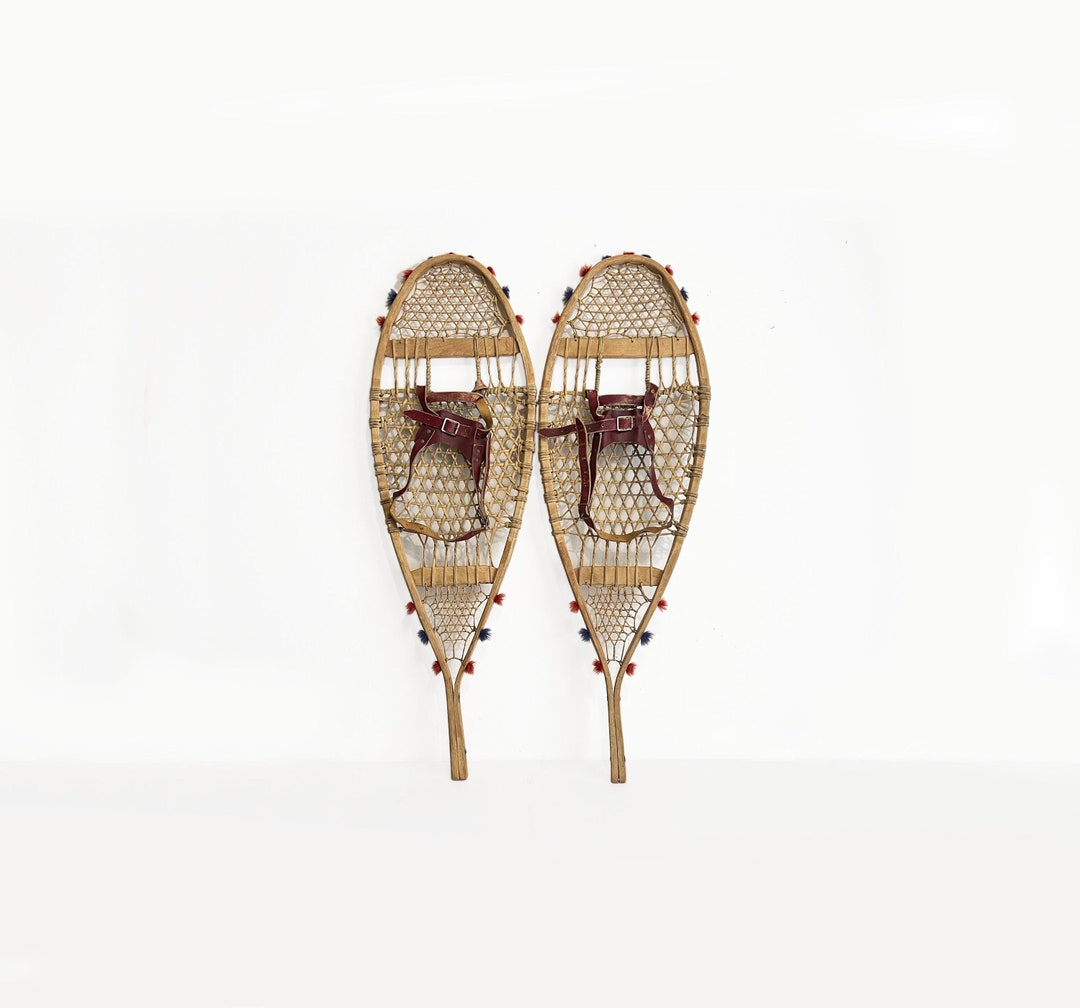 Antique Native American Pom Pom Snowshoes - Antique Snowshoes 37,5 X 12 ...