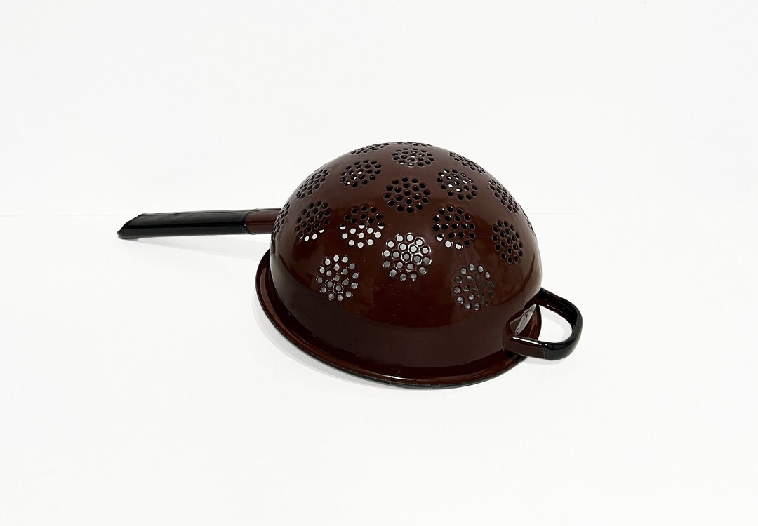 Vintage Chocolate-brown Enamelware Colander Black Rim and Handles Brown ...