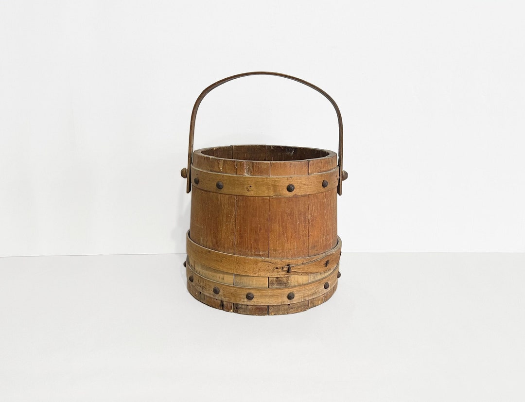 Antique Large Wooden Firkin Antique Large Wooden Bucket Primitive ...