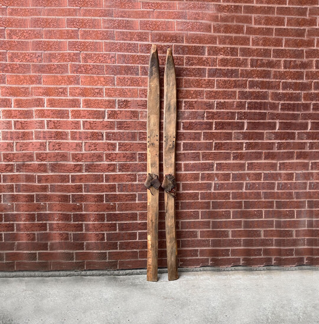 Antique Wooden Skis: First Nation Baie D'hudson Hand-carved Decor (67 ...