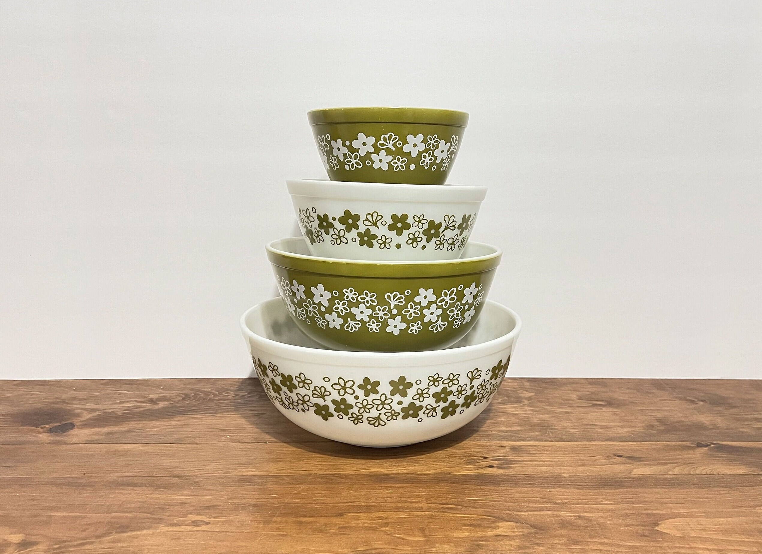 Vintage Pyrex Spring Blossom Mixing Bowl Set of 4 441,442,443,444 Green ...