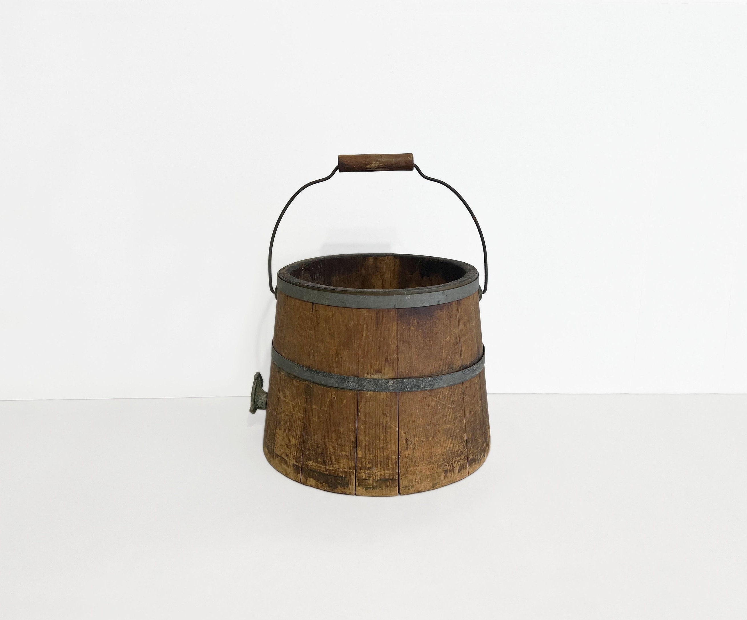 Antique Large Wooden Firkin - Antique Large Wooden Bucket - Primitive ...