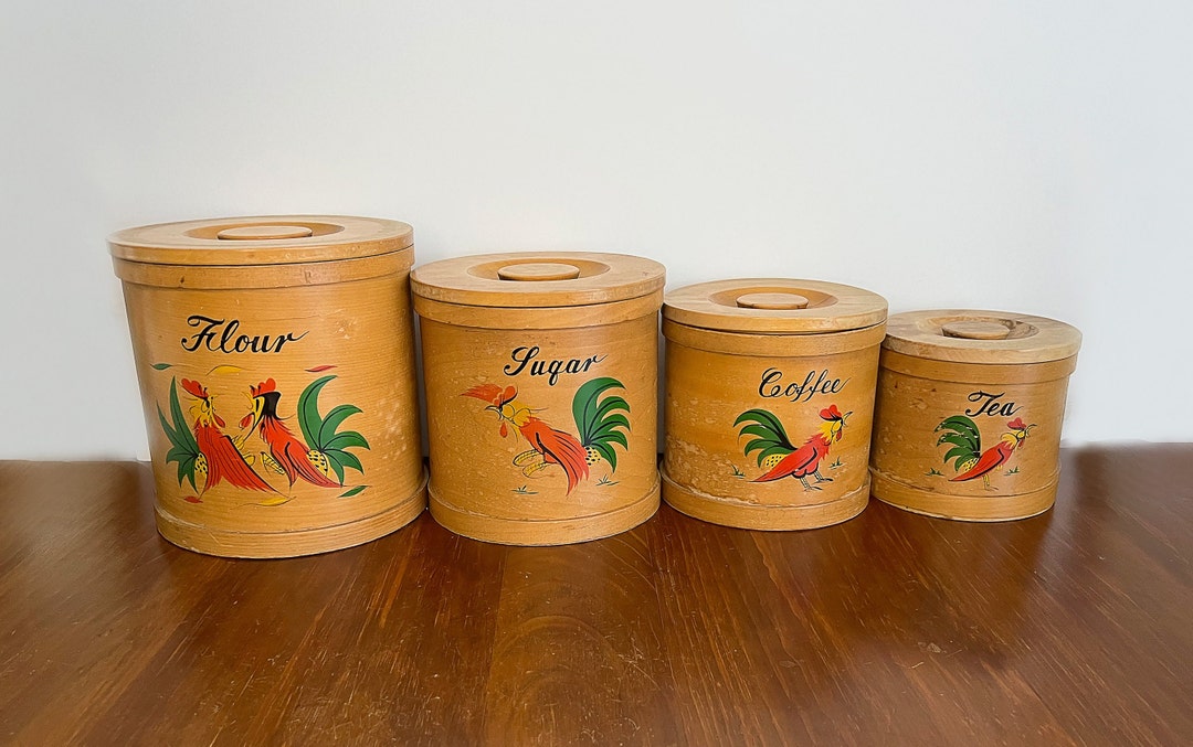 Vintage Wooden Kitchen Canister Set: Rooster Farmhouse Decor - Etsy