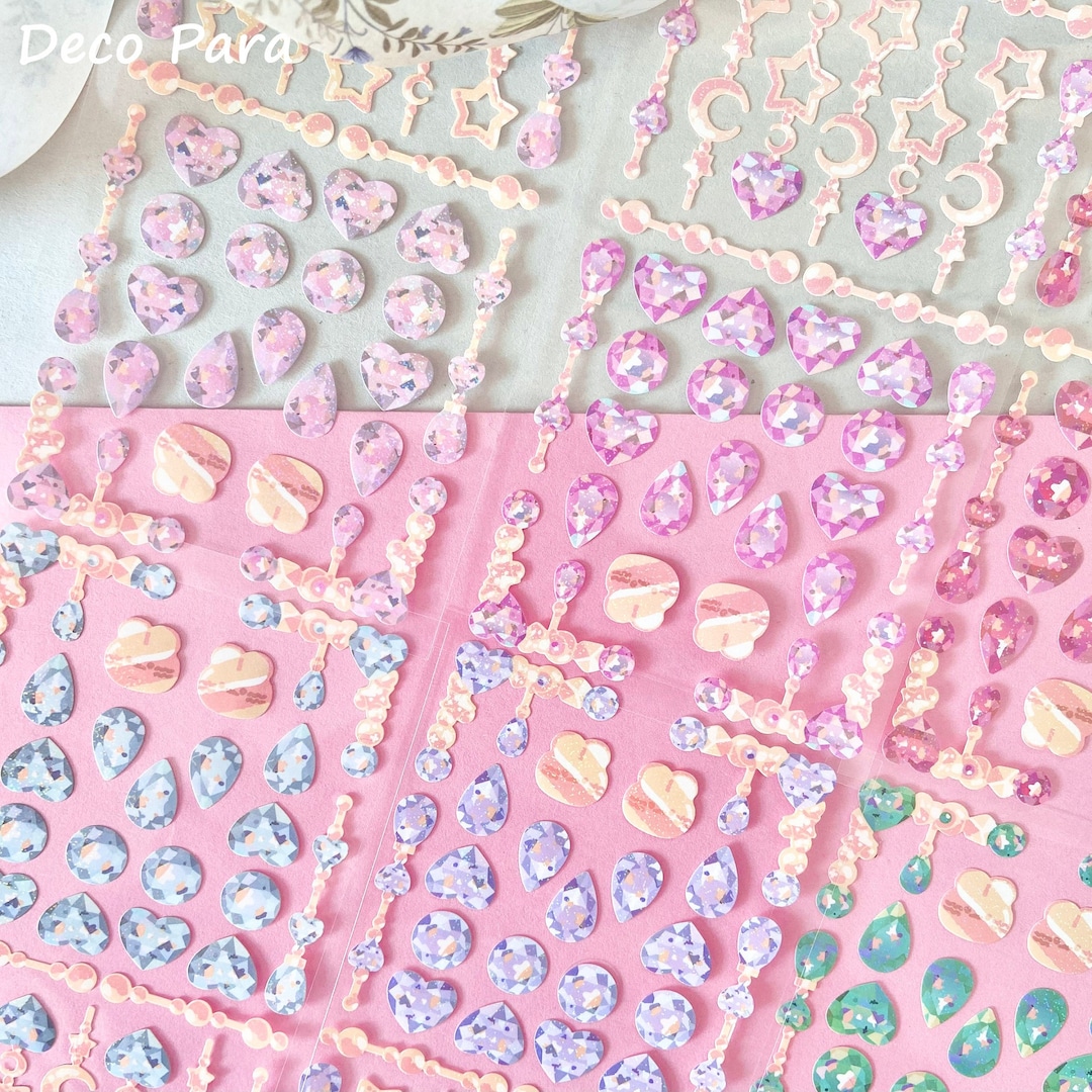 Korean Ins Glittery Deco Sticker Sheets | Birthstone Gemstones | Heart ...