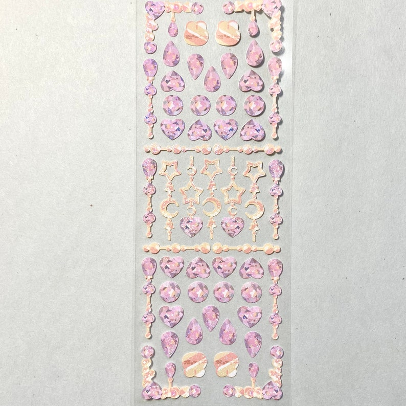 Korean Ins Glittery Deco Sticker Sheets | Birthstone Gemstones | Heart ...