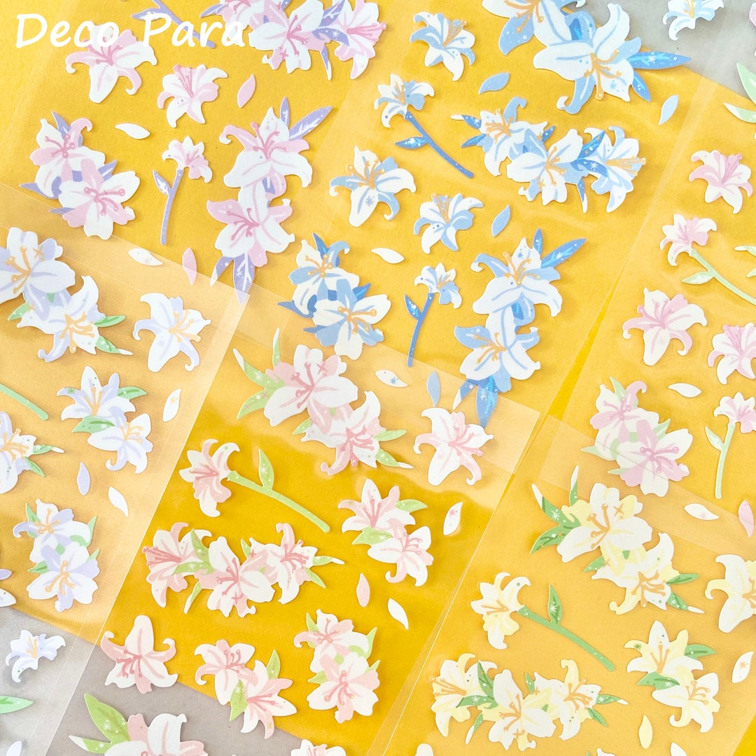 Korean Ins Glittery Deco Sticker Sheets | Lily Flower Floral | Kawaii ...