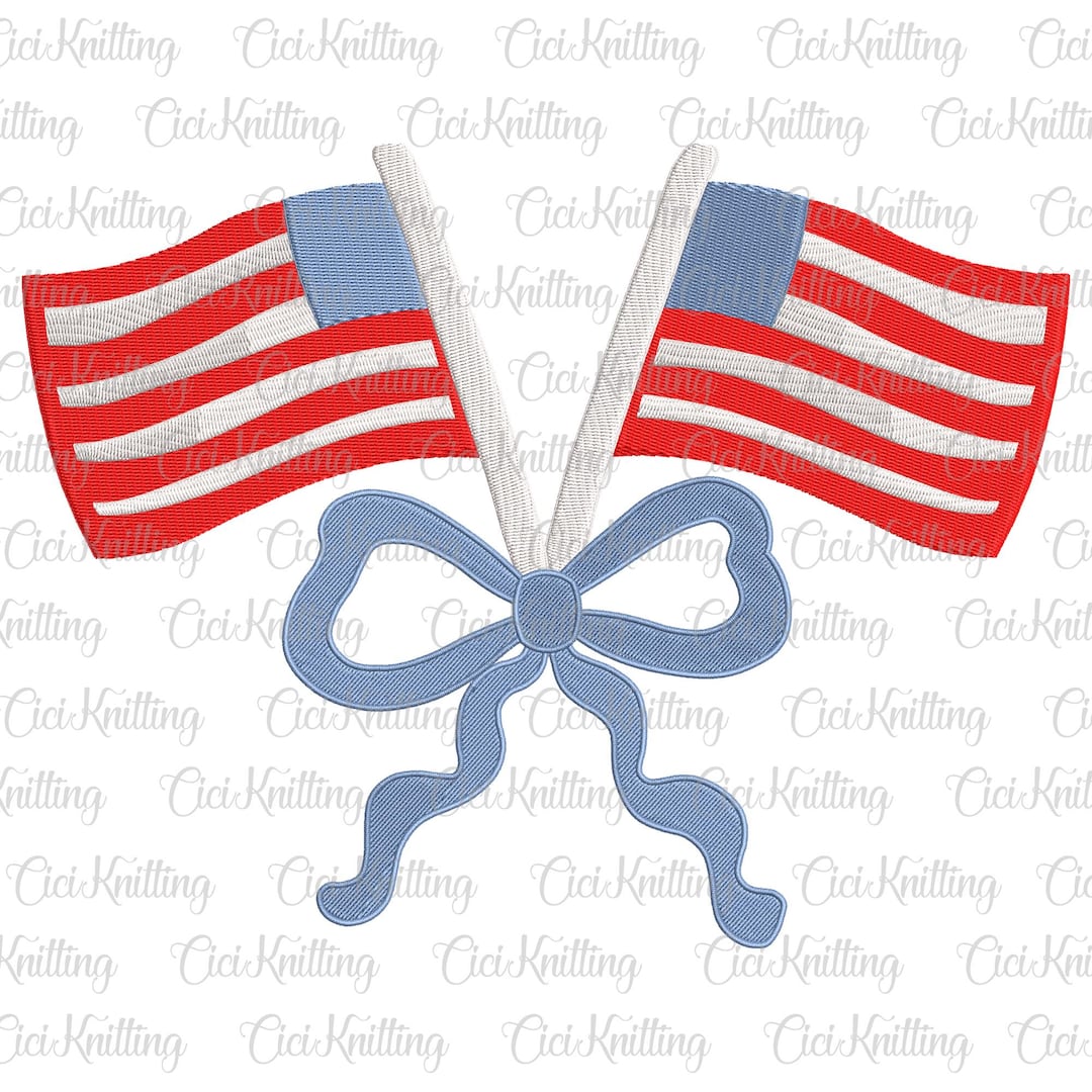American Flag Embroidery Design,american Flag With Ribbon Bow Machine ...