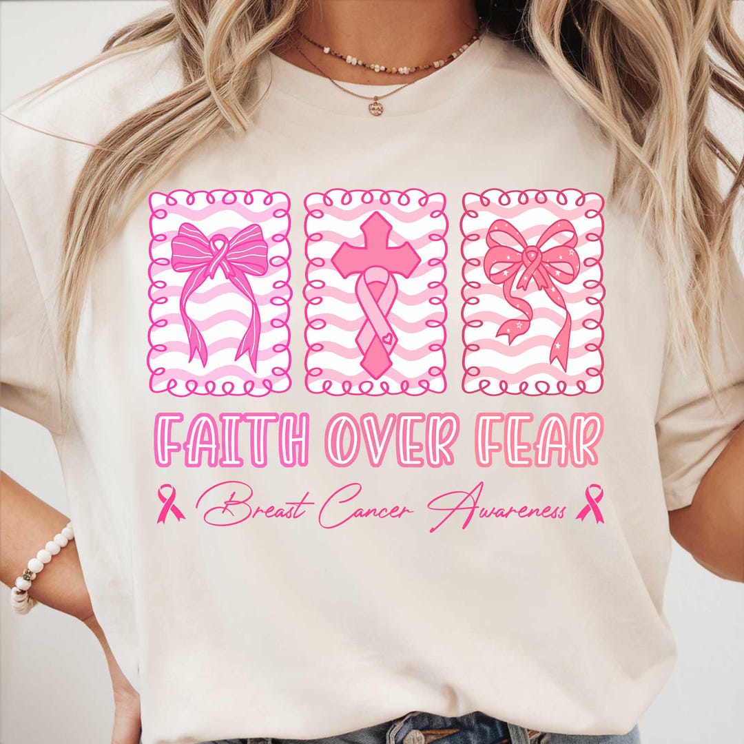 Preppy Faith Over Fear Png, Breast Cancer Awareness Png, Jesus Cross ...