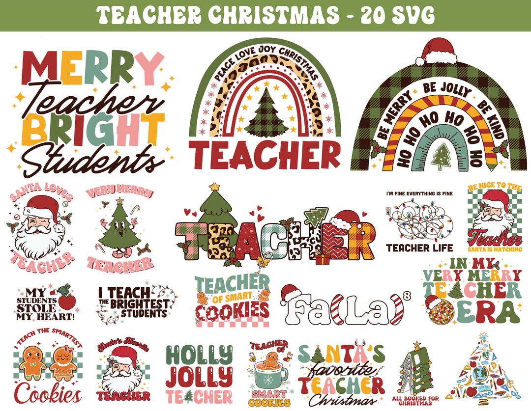 Teacher Christmas Svg Png Bundle Retro Teaching Little Reindeer Cookies ...