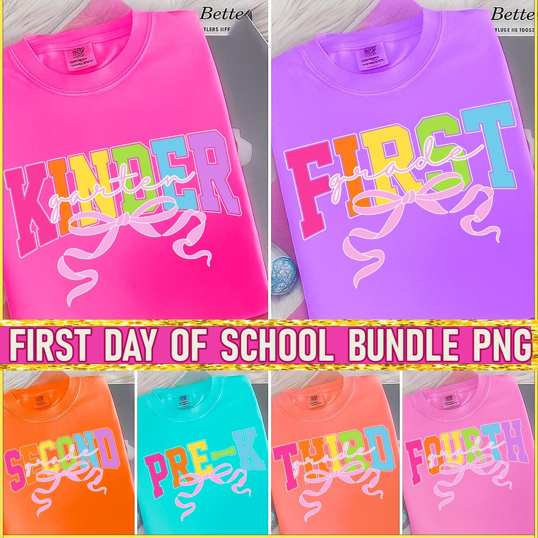 First Day of School Bundle, Retro Back to School Png, Neon Distressed ...