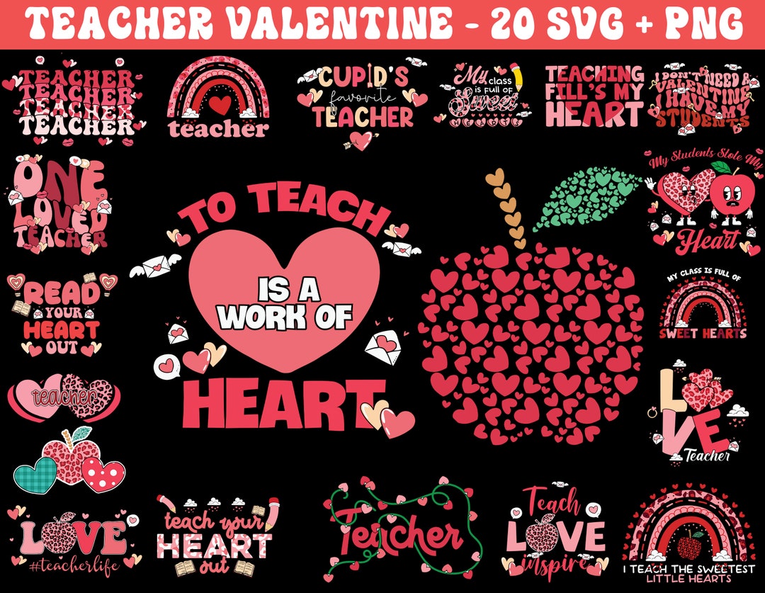 Teacher Valentine Svg Png Bundle Rainbow Loved Teacher Retro Cupids ...