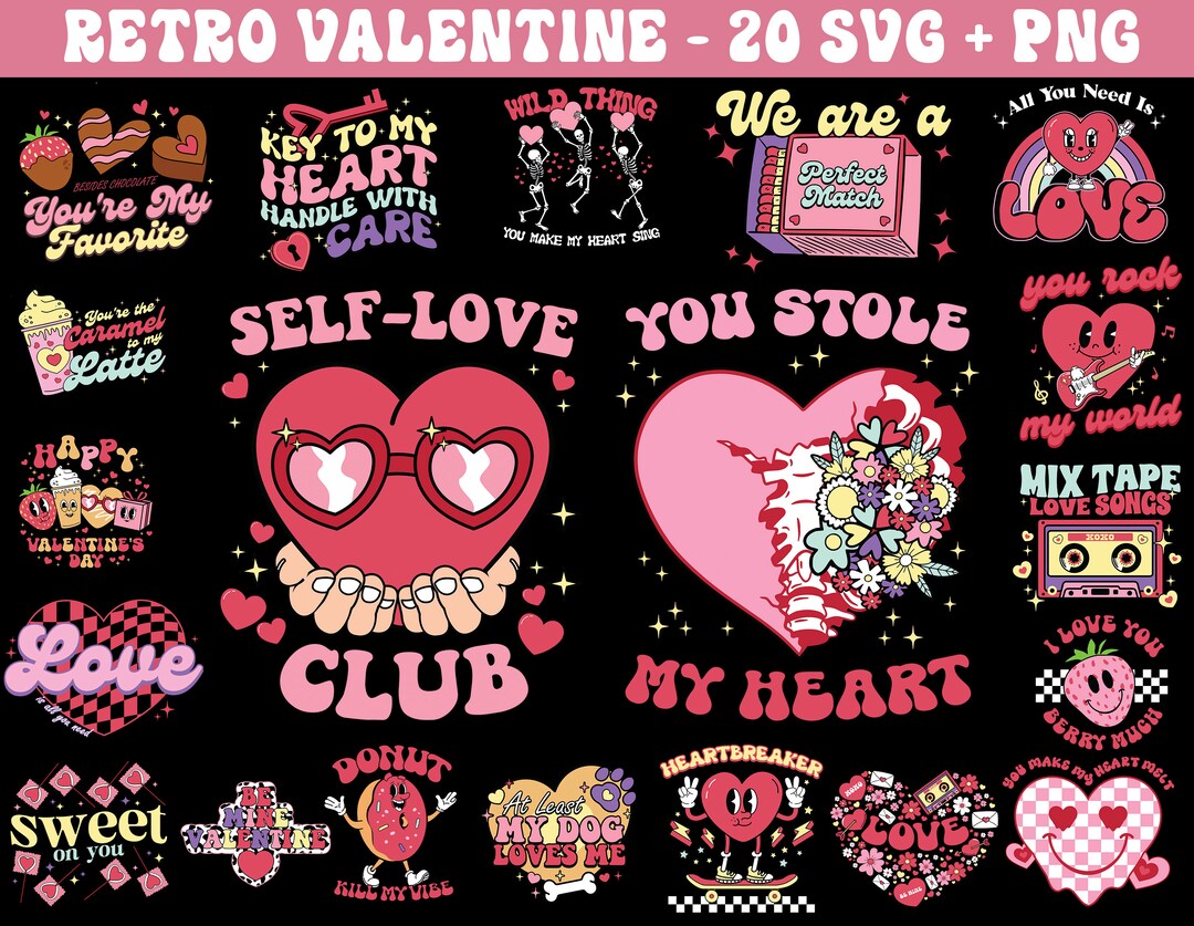 Retro Valentine SVG Bundle, Valentine Png Bundle, Funny Valentine's Png ...