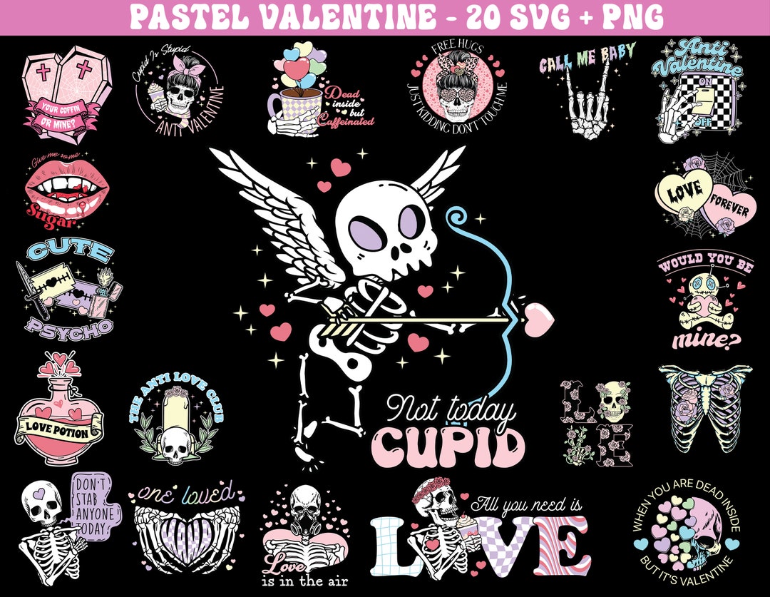 PASTEL VALENTINE Svg Bundle, 20 Designs Valentine's Day Design Bundle ...