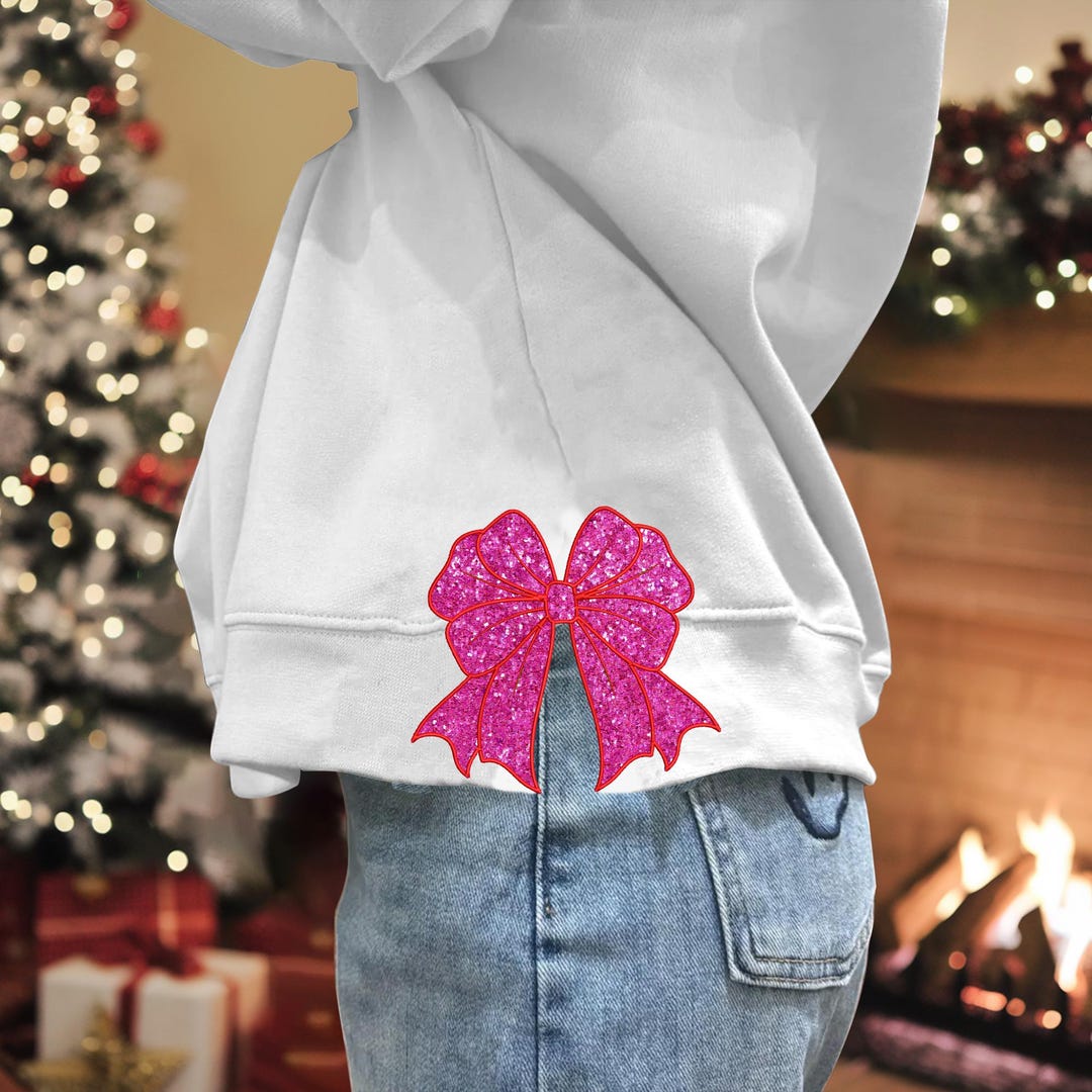 Side Bow Applique Sweatshirt Embroidery Design, Floral Bow Christmas ...