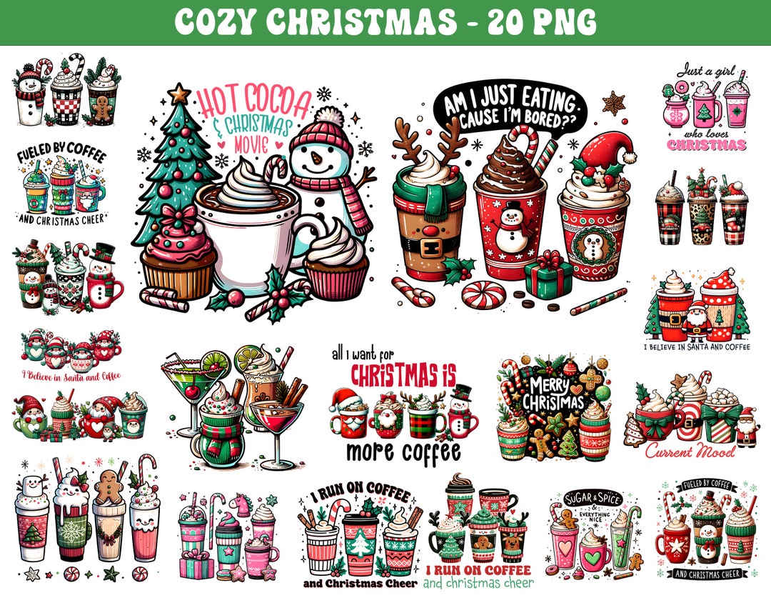 Cozy Christmas Coffee Latte PNG Bundle 20 Png, Christmas Coffee Png ...