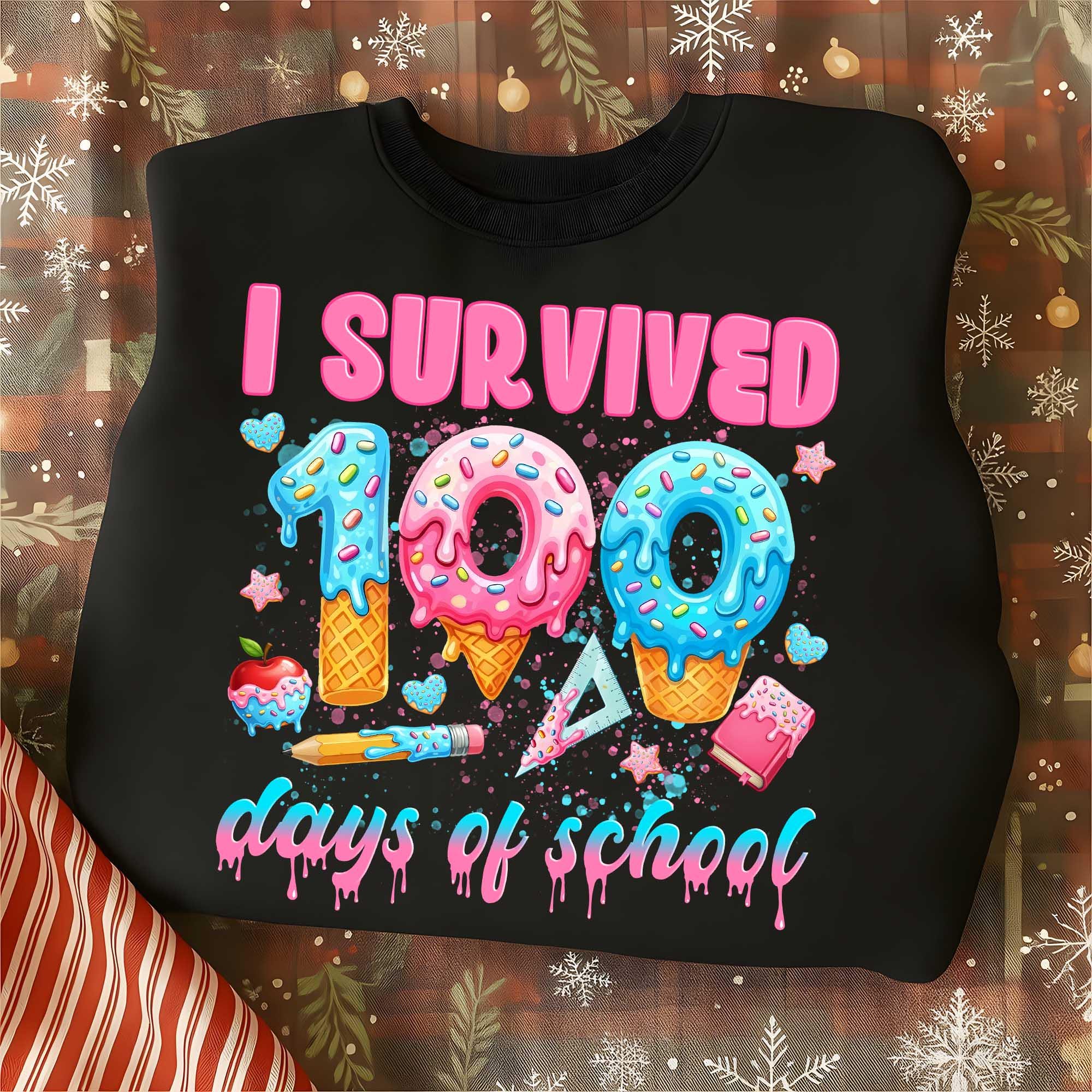I Survived 100 Days of School Png, 100 Days Ice Cream Drip Png, Happy ...