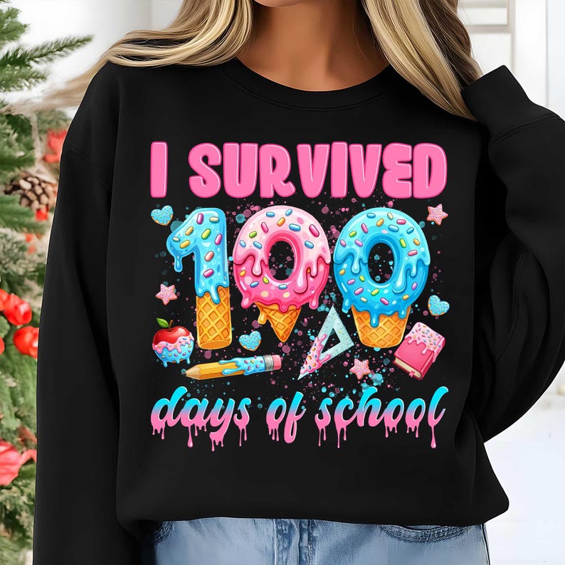 I Survived 100 Days of School Png, 100 Days Ice Cream Drip Png, Happy ...