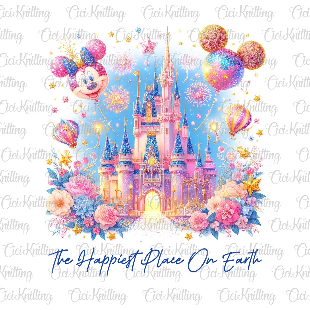 Glitter Happiest Place on Earth Png, Magical Castle Floral Png, Vintage ...