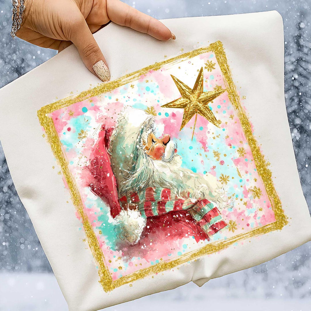 Retro Santa Claus Png, Pink Christmas Preppy Glitter Png, Hand-drawn ...
