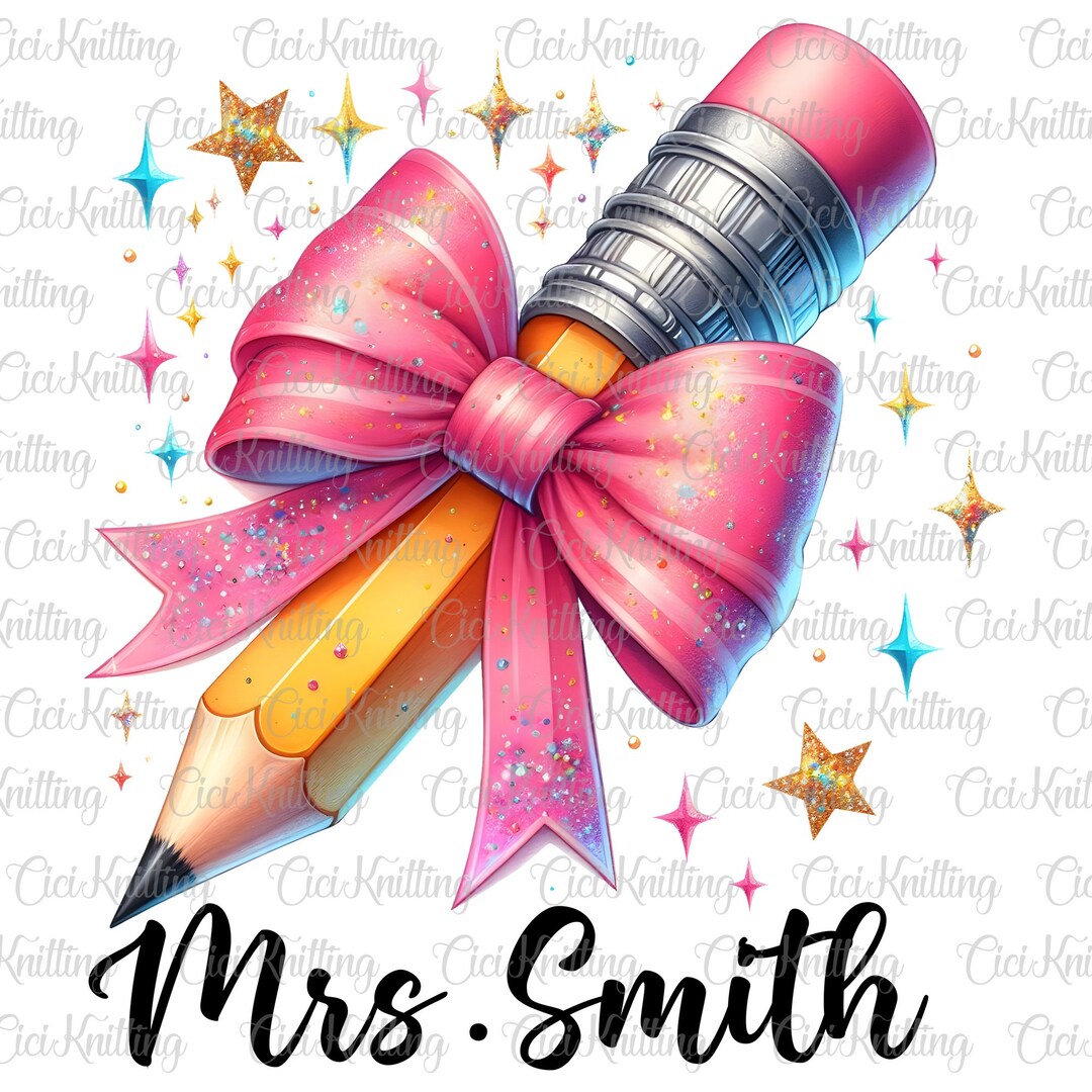 Teacher Coquette Pencil With Pink Bow, Teacher Png Design for ...