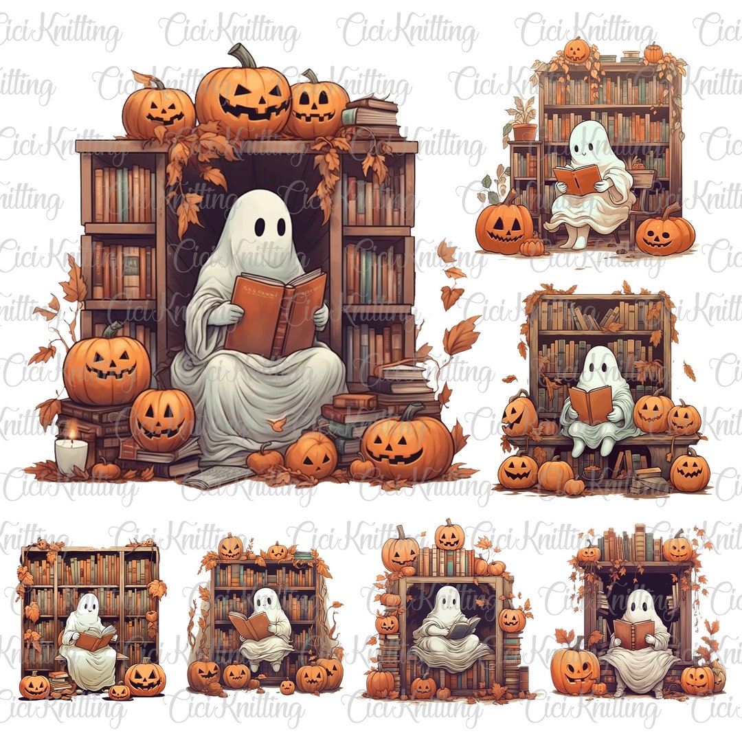 Bundle Cute Ghost Halloween Png, Ghost Reading Book, Halloween Bookish ...