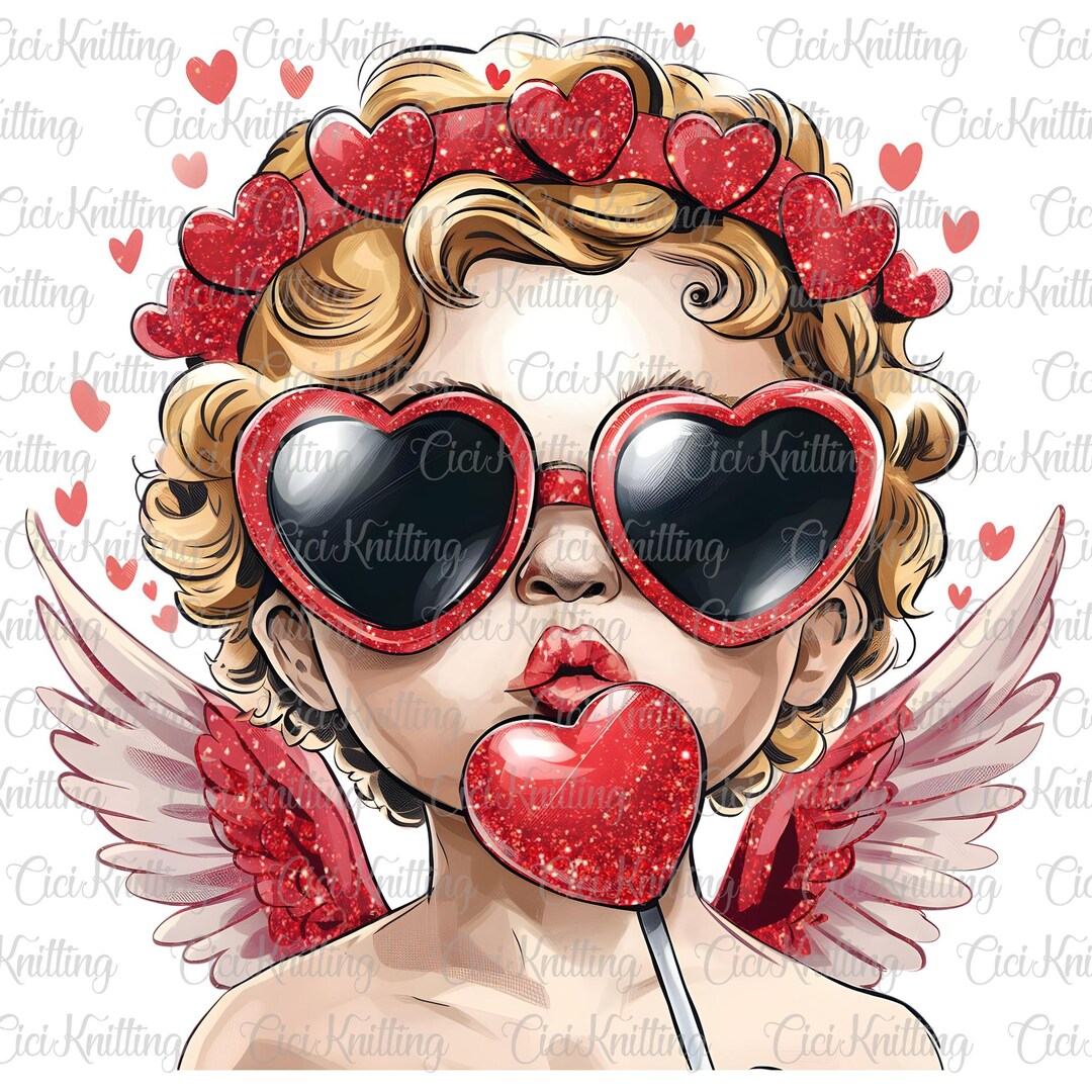 Retro Cupid Valentine Blowing Bubble PNG, Vintage Valentines Day PNG ...